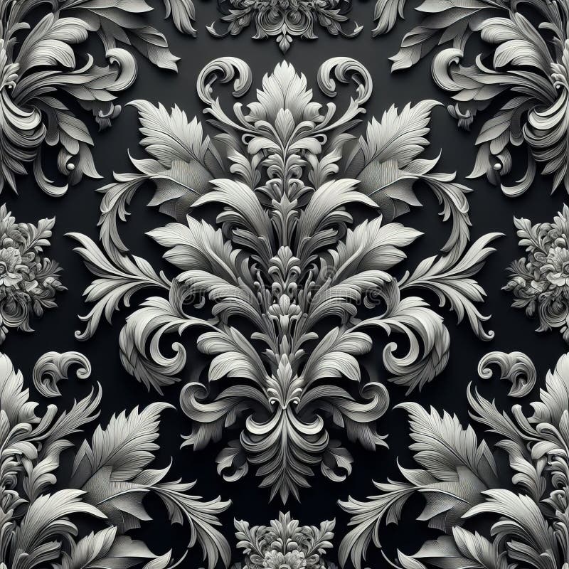 Sophisticated Damask Patterns in Monochromatic Colors, Clos Up Stock ...