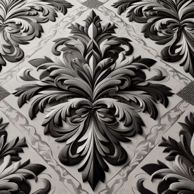 Sophisticated Damask Patterns in Monochromatic Colors, Clos Up Stock ...