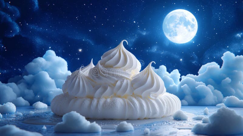 Sophisticated Dessert with Airy Meringue-like Clouds Under the ...