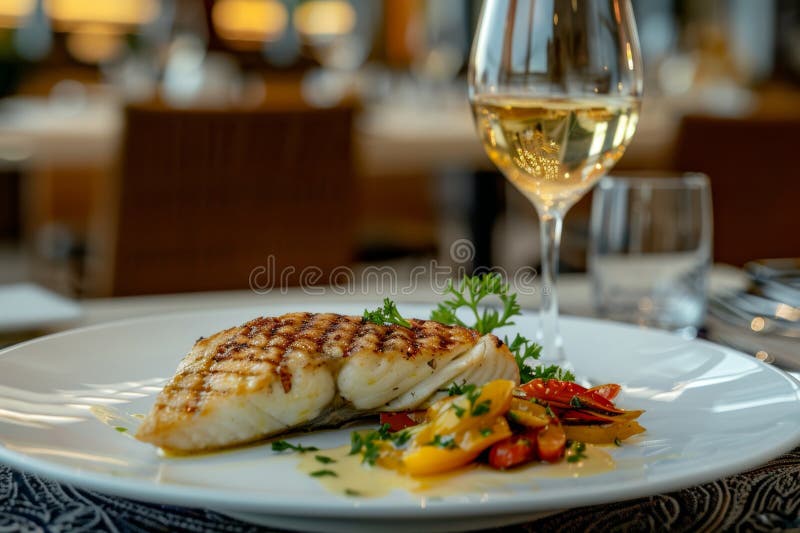 Sophisticated Dining Grilled Fish Fillet with White Wine Pairing in ...