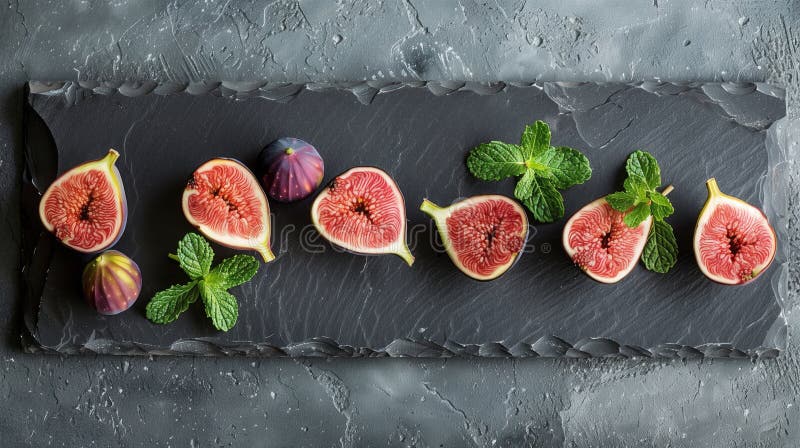 A Sophisticated Display of Halved Figs Artfully Arranged on a Sleek ...