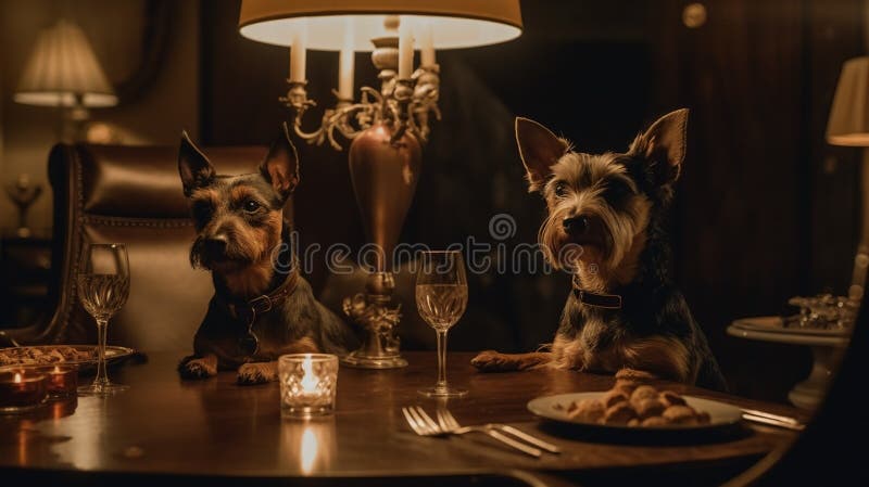 Sophisticated Dogs Sitting Down for Dinner Stock Illustration ...