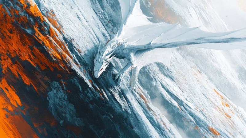 A Sophisticated Drawing of a White Chinese Dragon in a Dynamic Position ...