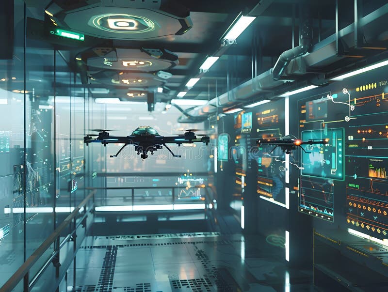 Sophisticated Drone Facility with Aerial Drones Executing Dynamic ...