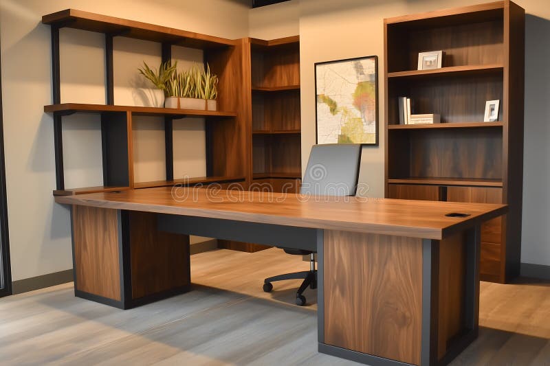 Sophisticated Executive Office Desk with Modern Shelves and Stylish ...