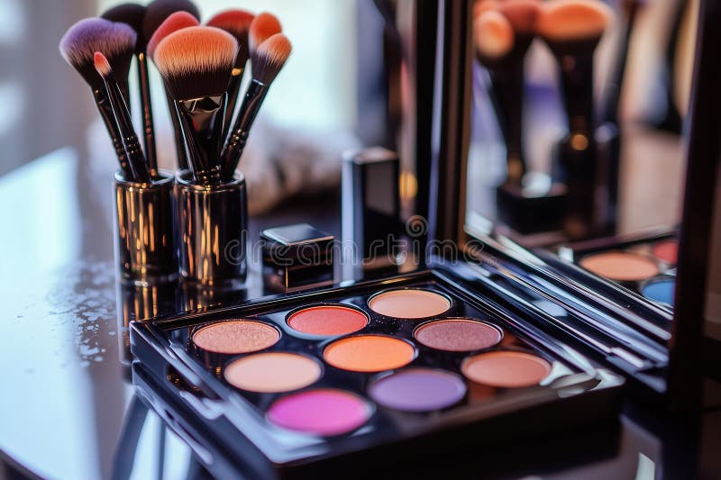 Elegant Makeup Palette and Brushes with Vibrant Colors for Cosmetic ...