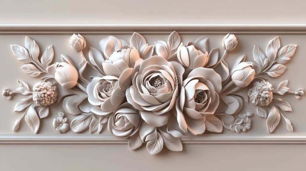 Sophisticated Floral Etching on a Textured Beige Backdrop Stock Photo ...