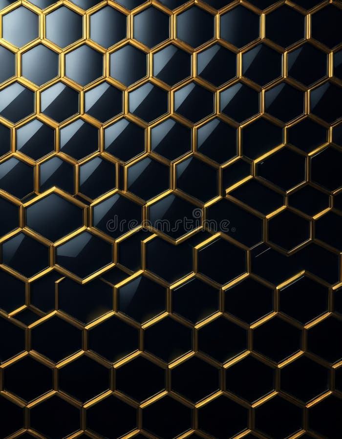 Gold Hexagonal Geometric Pattern on Dark Background Stock Photo - Image ...