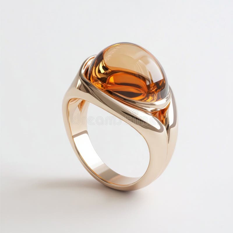 Elegant Gold Ring with Amber Gemstone on White Background Stock Photo ...