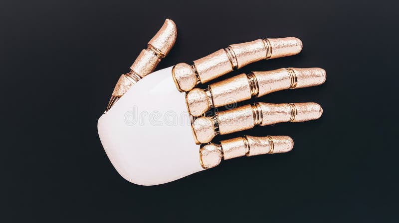 A Sophisticated Gold and White Robotic Hand Elegantly Adorned with a ...