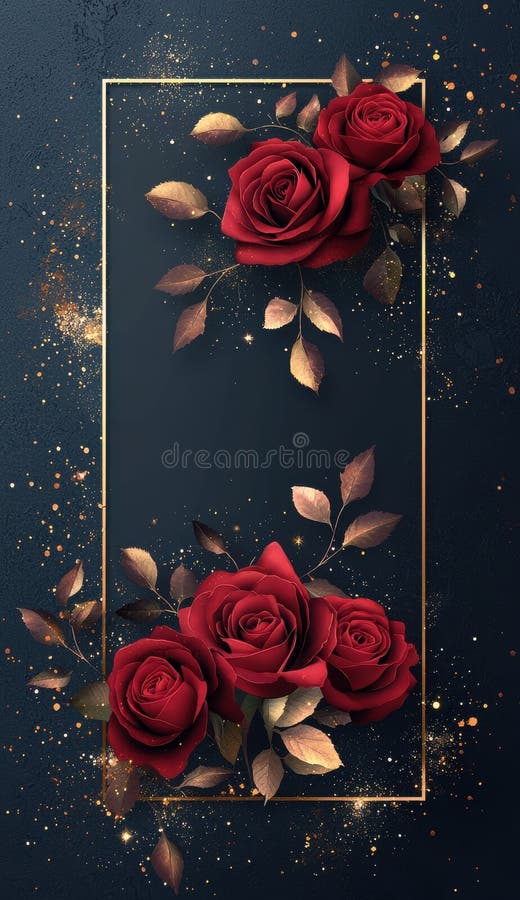 Elegant Vertical Rectangular Frame with Gold Accents and Vibrant Red ...