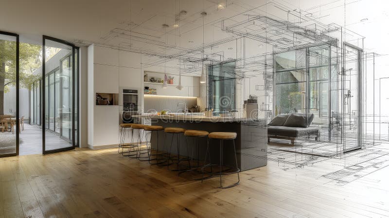 Modern Kitchen with Architectural Floor Plan Overlay. Generative AI ...
