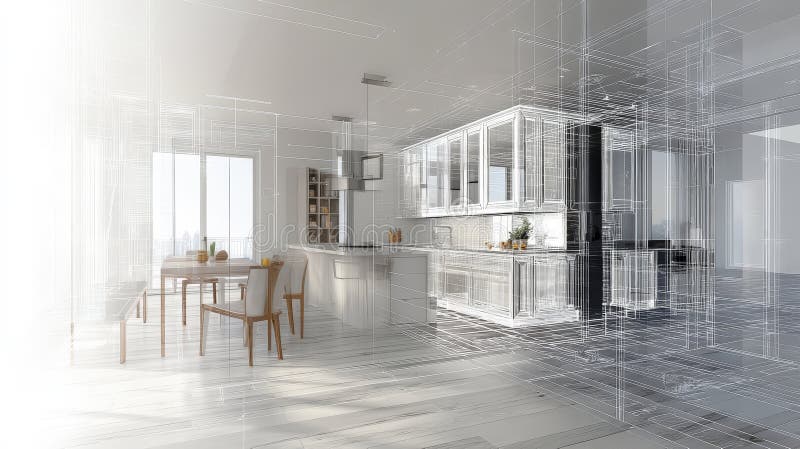 Modern Kitchen with Architectural Floor Plan Overlay. Generative AI ...