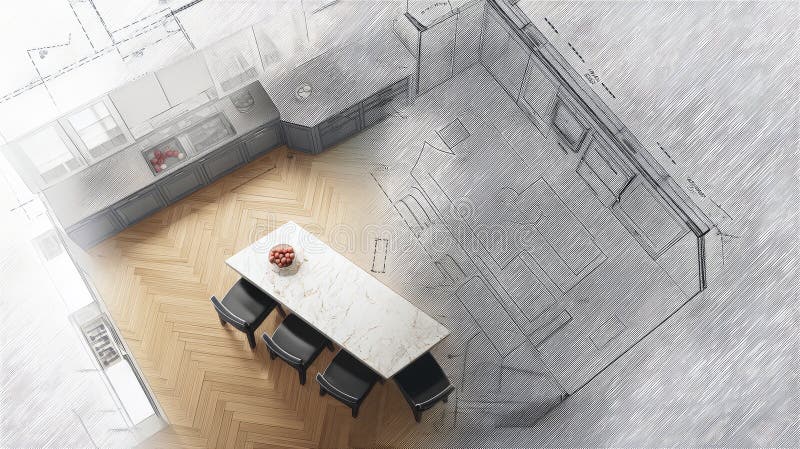 Modern Kitchen with Architectural Floor Plan Overlay. Generative AI ...