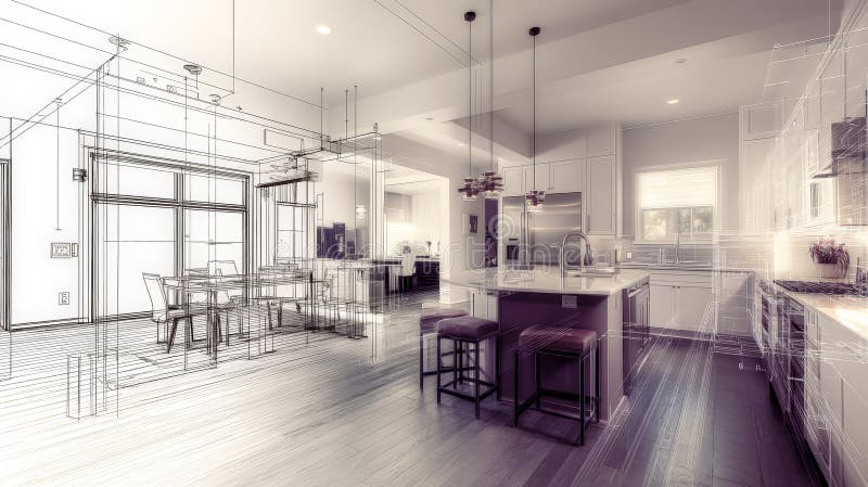 Modern Kitchen with Architectural Floor Plan Overlay. Generative AI ...