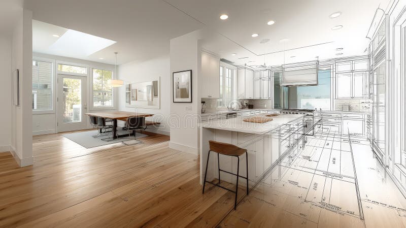 Modern Kitchen with Architectural Floor Plan Overlay. Generative AI ...