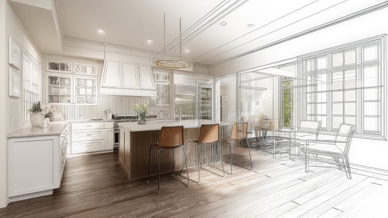 Modern Kitchen with Architectural Floor Plan Overlay. Generative AI ...
