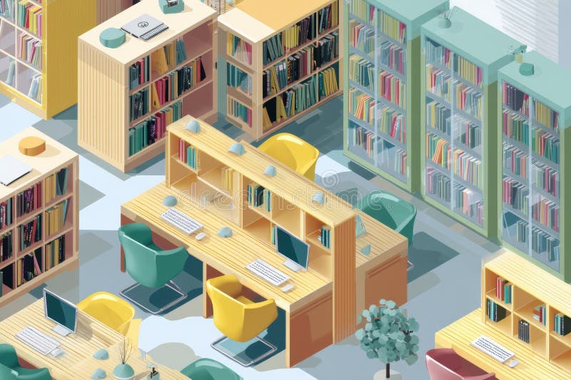 Sophisticated Isometric Design of a Public Library Featuring ...