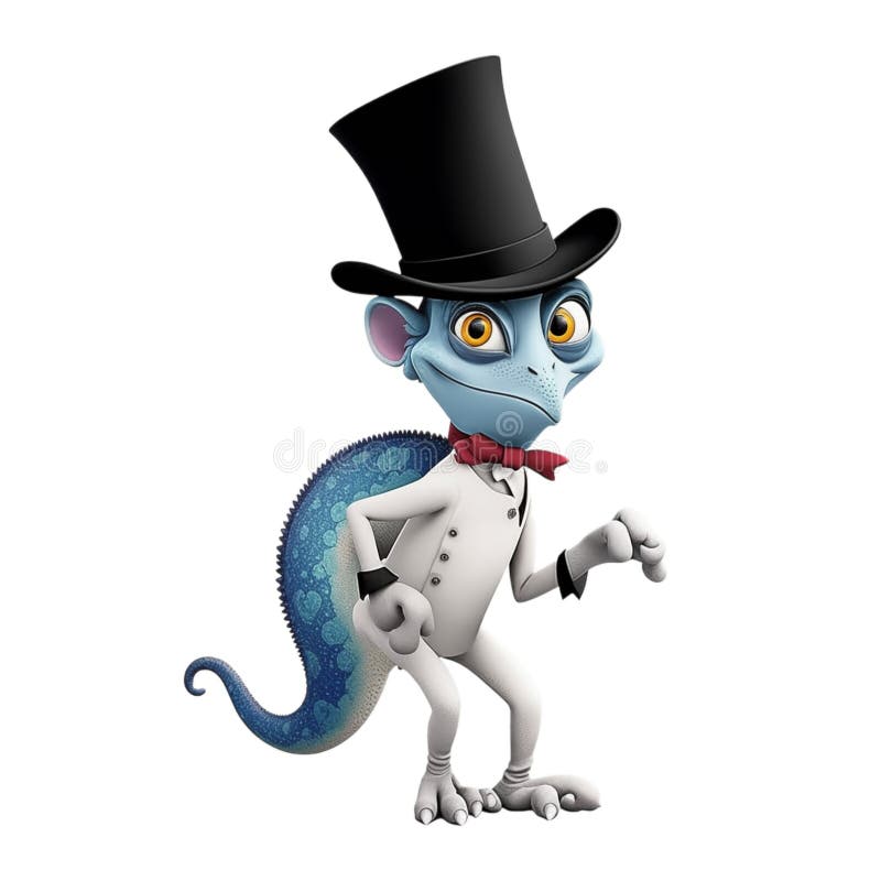 Sophisticated Lizard in a Black Top Hat, Posing Elegantly in a Cartoon ...