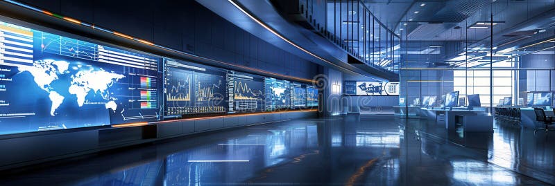 A Sophisticated Logistics Control Center Features Expansive Screens ...