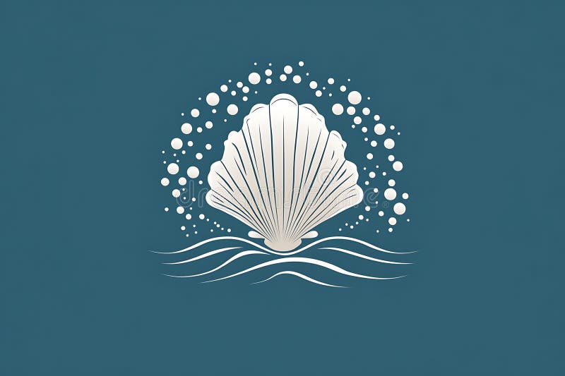 Elegant Seashell Ocean Wave Logo Design Pearl Bubbles, Teal Background ...