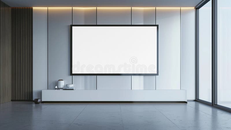A Sophisticated Media Wall Featuring a Blank Screen LCD, Set Against a ...