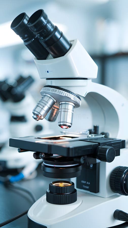 Sophisticated Microscope in Laboratory Setting with Multiple Lenses and ...
