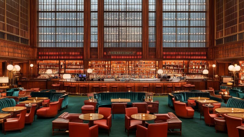 A Sophisticated Mid-century Modern Lounge with Warm Ambient Lighting ...