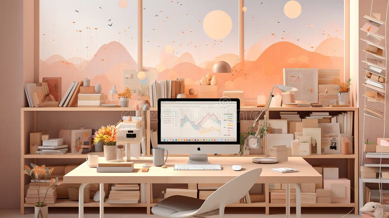 Sophisticated Monochrome Beige-Colored Office Room Stock Illustration ...