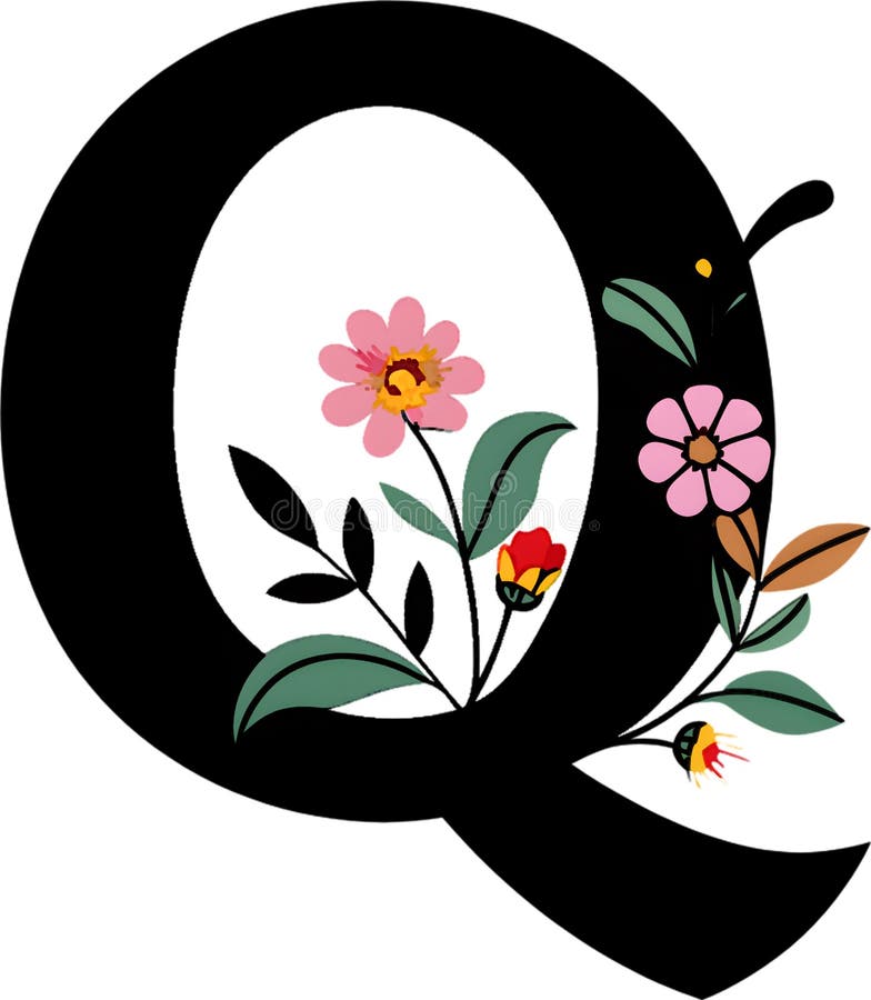 Elegant Black Q Stencil Adorned with Delicate Floral Accents. Stock ...