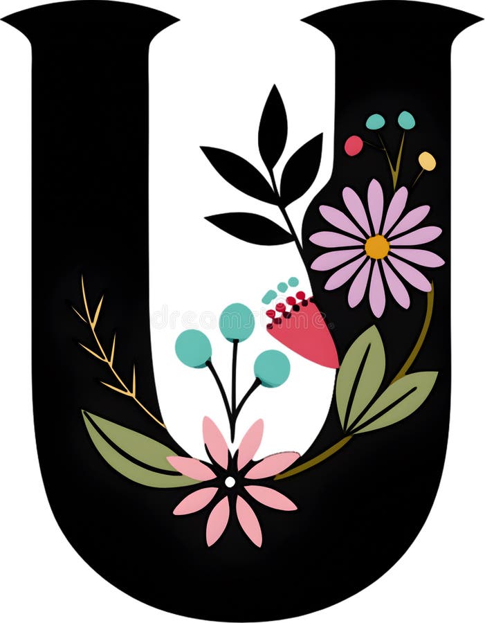 Elegant Black U Stencil Adorned with Delicate Floral Accents. Stock ...