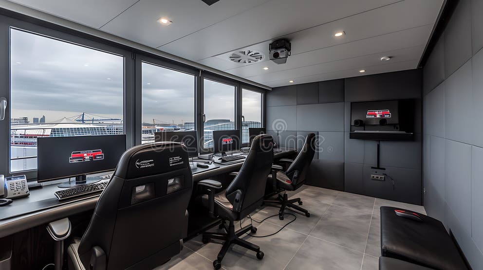 Sophisticated Office Space Features Workstations with Advanced ...