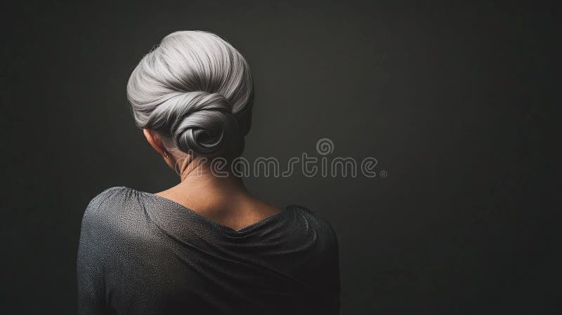 Sophisticated Older Lady with a Classic Chignon Bun in Silver Gray ...