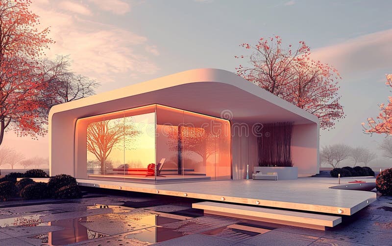 Sophisticated One-Floor Peach House -Generative Ai Stock Photo - Image ...