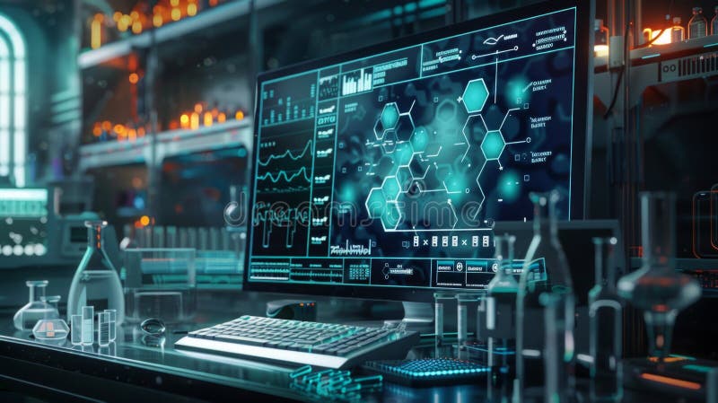 Sophisticated Pharmaceutical Innovation: AI Interface in Lab Setting ...