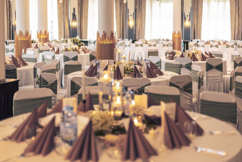 Sophisticated Reception Setup with Decorated Tables Stock Image - Image ...