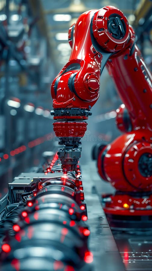 Sophisticated Red Robotic Arm in Industrial Setting. Generative Ai ...