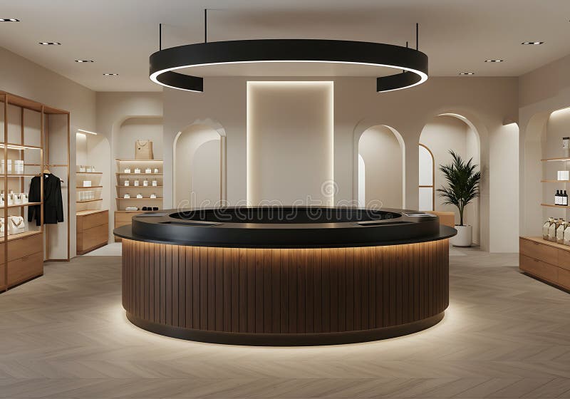 Sophisticated Retail Interior Showcasing Circular Display and Elegant ...
