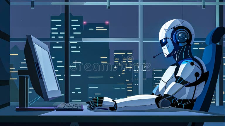 Humanoid Robot Working Computer Using Keyboard Office Stock Photos ...