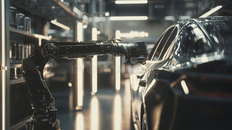 Sophisticated Robotic Arm Works on a Sleek, New Car Stock Illustration ...