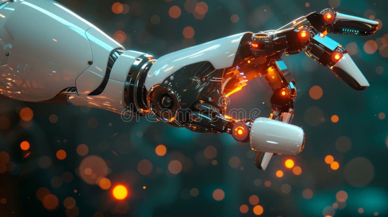 Advanced Robotic Hand Against Futuristic Background with Technology ...