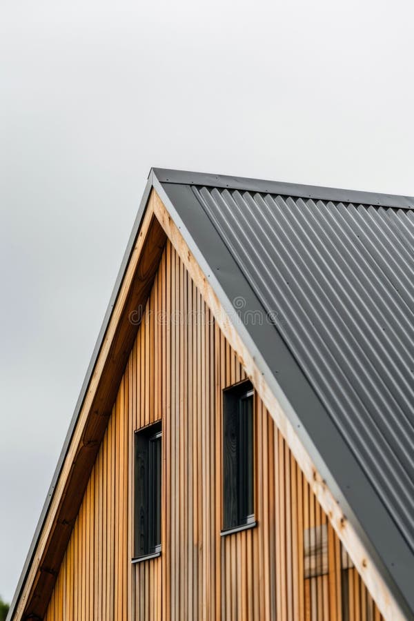Sophisticated Roofline with Timber and Metal Cladding. Generative Ai ...