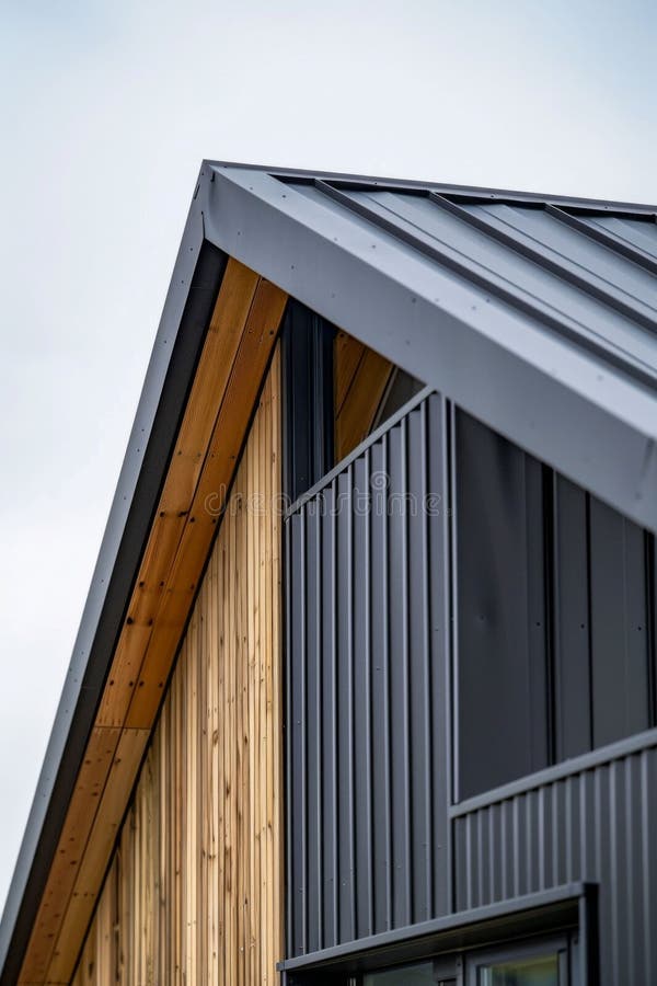 Sophisticated Roofline with Timber and Metal Cladding. Generative Ai ...