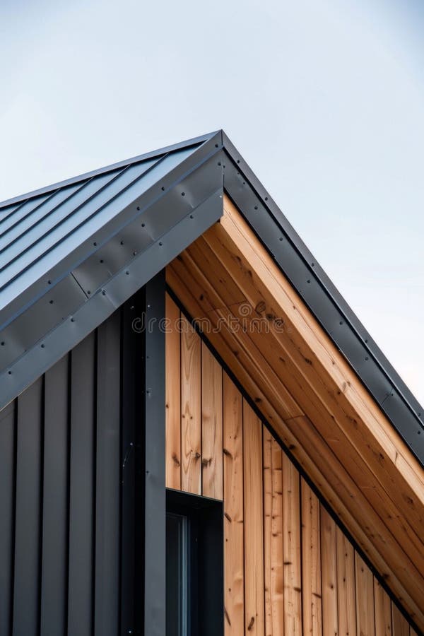 Sophisticated Roofline with Timber and Metal Cladding. Generative Ai ...