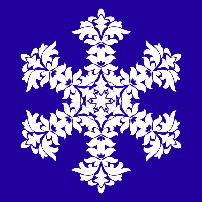Sophisticated Snowflake Design Element on Blue Background. Line ...