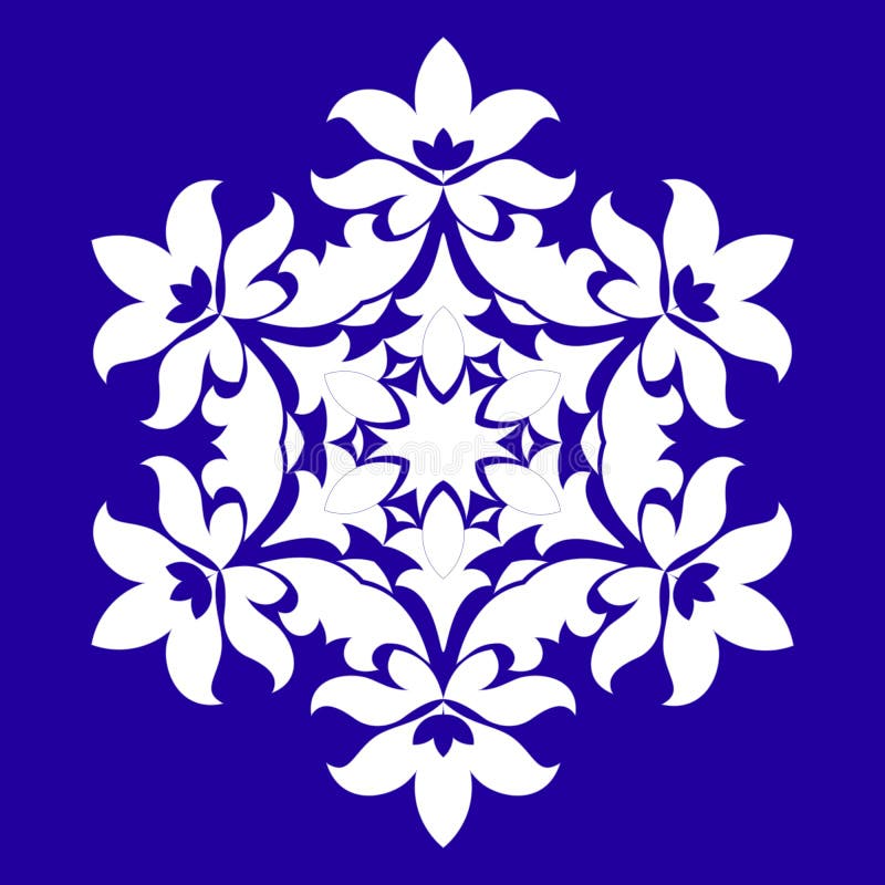 Sophisticated Snowflake Design Element on Blue Background. Line ...