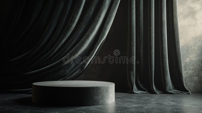 Elegant Dark Stage Setting with Lush Curtains and Circular Platform for ...