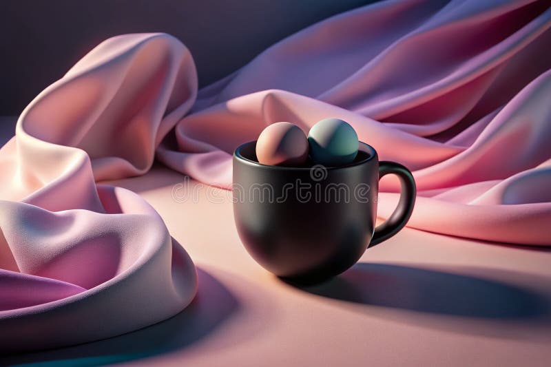 A Sophisticated Still Life Black Matte Mug Delicate Floating Objects ...