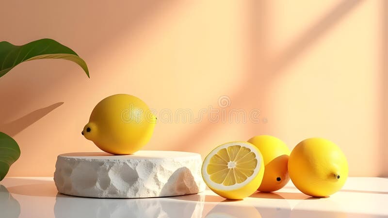 Sophisticated Stone and Lemon Product Display with Elegant Shadows ...