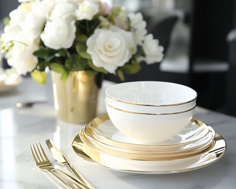 A Sophisticated Table Setting Featuring Pristine White Porcelain ...